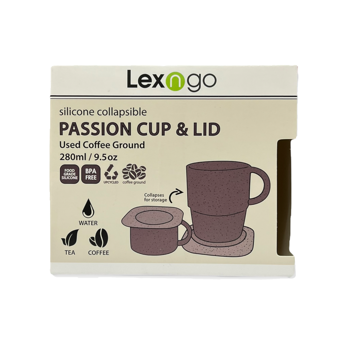 Lexngo Coffee Ground Silicone Flexi Cup & Lid | Vacuum Mug & Jar | ElecBoy